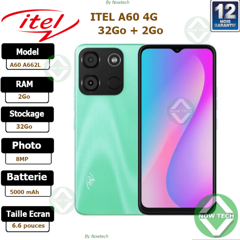 Téléphone Itel A60 4G 32Go/2Go 2 Sim 8MP empreinte bon prix